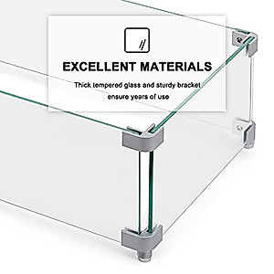 Nuu Garden 27.6'' x 11.7'' x 6.5" Rectangular Fire Pit Wind Guard, Transparent Tempered Glass, Polished Aluminum Brackets, 3M Anti-Slip Pads, Fit for Best Choice 52-inch Fire Table WG01