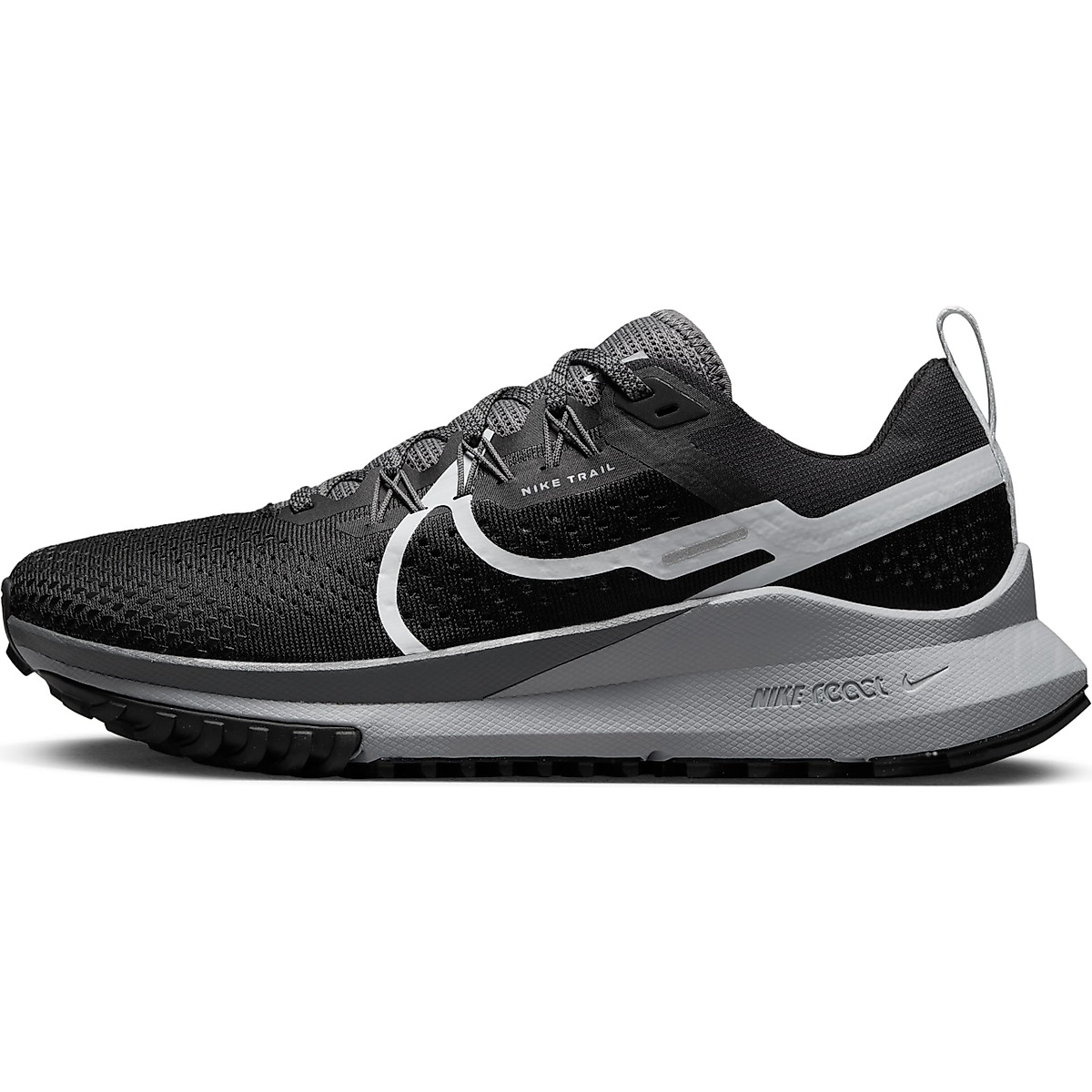 Nike Women's React Pegasus Trail 4 Running Shoes, Black/Aura-Dark Grey-Wolf Grey, 9 M US