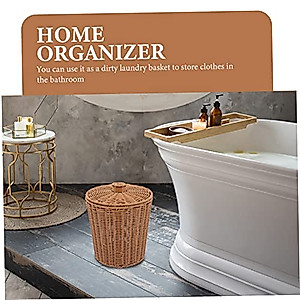 Yardwe 2pcs storage bucket with lid wicker storage basket seagrass plant pot paper waste basket woven flower pots small trash can wicker basket with lid rattan outdoor Iron office Toy