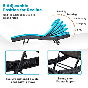 Incbruce Patio Chaise Lounge Chair, Outdoor Reclining Chaise with Adjustable Backrest, PE Rattan Steel Frame Pool Lounge Chair