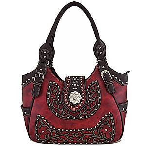 Western Style Cowgirl Belts Buckle Country Purse Crossbody Handbag Women Hobo Shoulder Bag Wallet Set Red