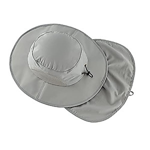 Home Prefer UPF50+ Mens Sun Hat with Neck Flap Wide Brim Mesh Fishing Hat Windproof Safari Hat Light Grey
