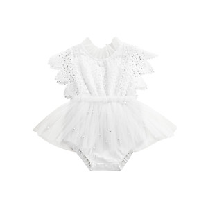 Newborn Infant Baby Girl Lace Ruffle Sleeve Romper Dress Sleeveless Jumpsuit Tutu SkirtPrincess Outfit (White, 0-6 Months)