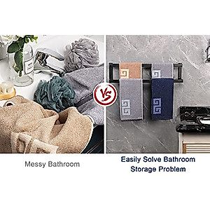 NearMoon Bathroom Towel Bar, Towel Rod Holder, Square Shelf Rack Hanging Towel for Bath, Thicken SUS304 Stainless Steel Towel Rack Wall Mounted-2-Tier Bathroom Accessories (24 Inch, Matte Black)