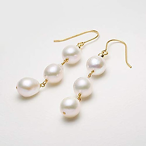 Pearl Drop Dangle Earrings for Women 14K Gold Filled Multiple Real White Freshwater cultured﻿ Pearl Earrings COMOTO Jewelry