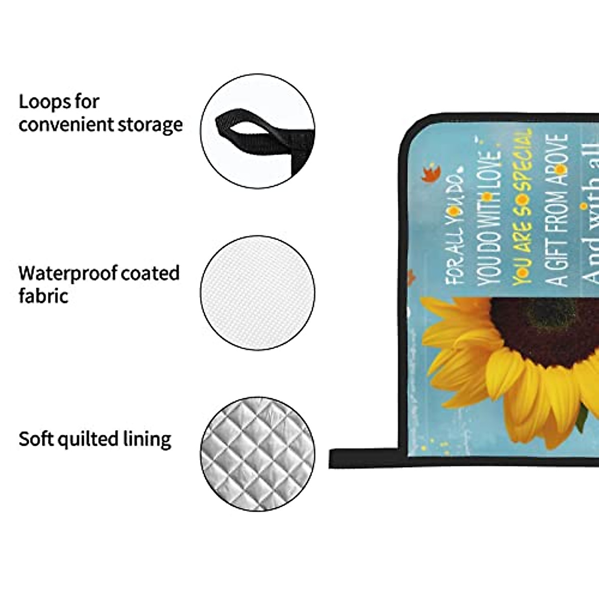 Firiseroh Oven Mitts and Pot Holders 4pcs - Sunflower High Heat Resistant Oven Gloves Potholders Set - Non-Slip Hot Pads for Baking, Cooking, BBQ Grilling