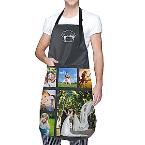 ROAWXKU Custom apron Personalized kitchen aprons for men women cute,BBQ cooking Chef Knives,Add your photo/text Unisex gift Black