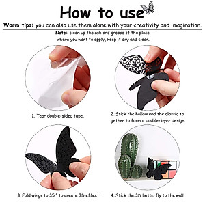 Outus 120 Pieces Black 3D Layered Butterfly Wall Decor Removable Butterfly Stickers Hollow Mural Decals for Birthday Cake Decorations Crafts Bouquet Flower Arrangements