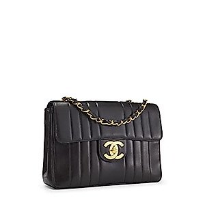 CHANEL, Pre-Loved Black Vertical Lambskin Half Flap Jumbo, Black