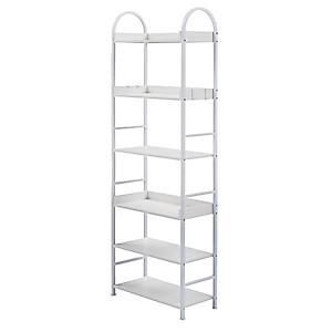 Bellemave 6-Tier Bookcase Freestanding Bookshelf with MDF Board & Round Top Frame, Narrow Rectangular Storage Shelves Adjustable Foot Pads for Living Room, Small Spaces (White) Narrow White (6-tier)