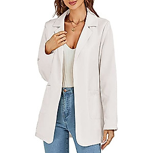 LYANER Women's Casual Long Sleeve Work Office Suit Cardigan Blazer Jackets with Pockets White X-Large