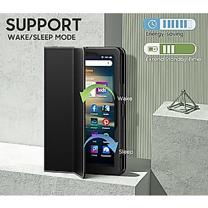 MoKo Case Fits Amazon Kindle Fire HD 8 & 8 Plus Tablet (12th Generation/10th Generation, 2024/2022/2020 Release) 8", Slim Folding Stand Cover with Auto Wake/Sleep, Black