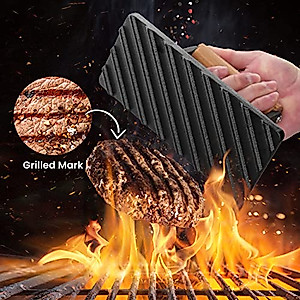 Nutrichef Cast Iron Grill Press - Heavy-Duty Griddle Press with Wooden Handle, Speeds Up Cooking Time on Steak, Burger Patty, Meats, Bacon, Quesadillas & More, Leave an Attractive Mark on Any Meat