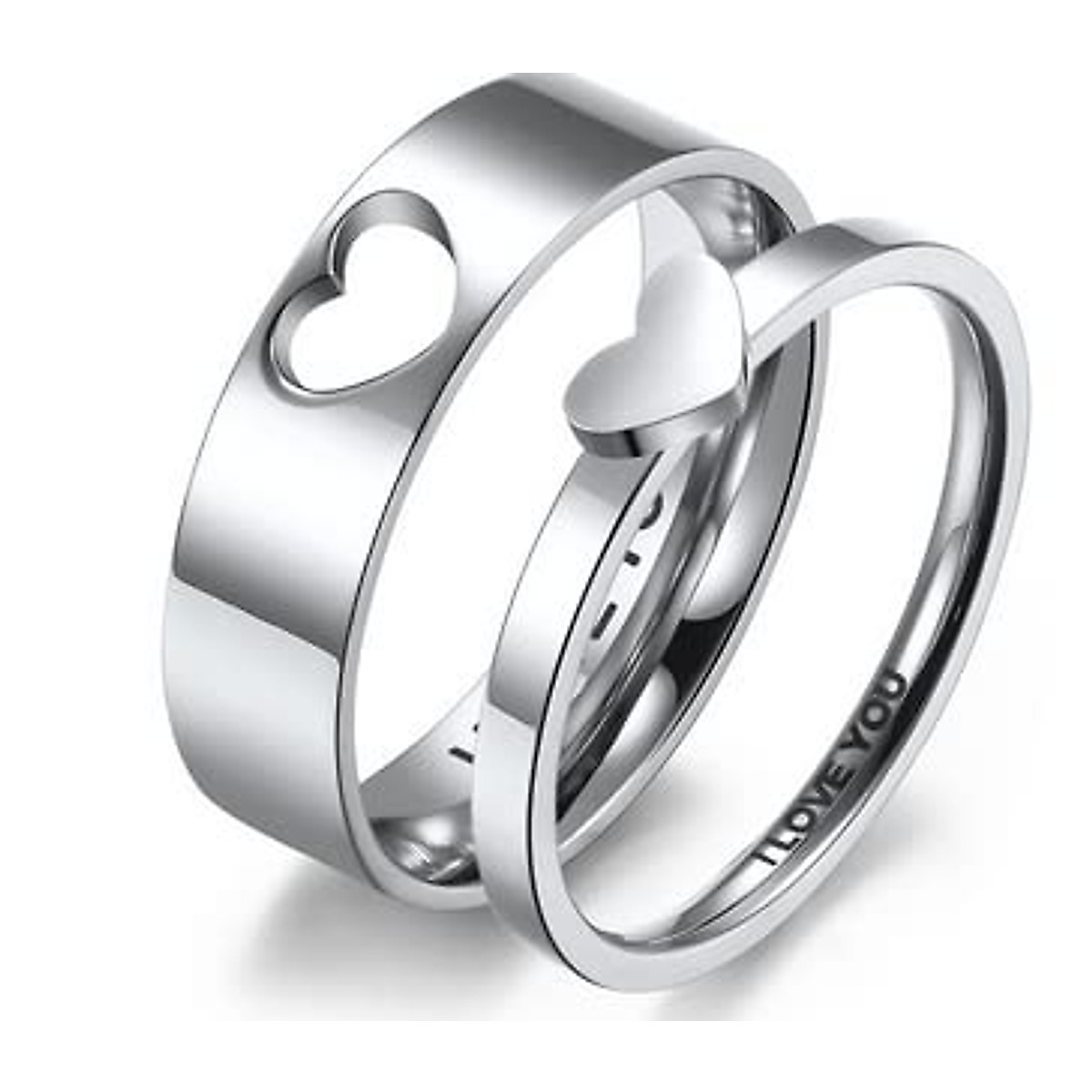 Matching Rings for Couples 2 Piece, Love Heart Band Ring for Wdding Engagement W7M10