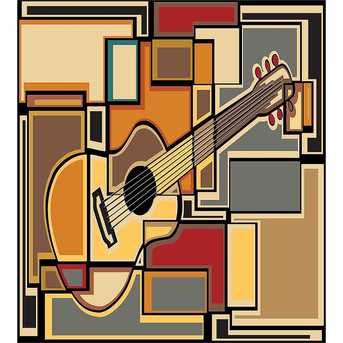 Ambesonne Music Duvet Cover Set, Funky Fractal Geometric Square Shaped Background Acoustic Guitar Art, Decorative 3 Piece Bedding Set with 2 Pillow Shams, King Size, Pale Yellow