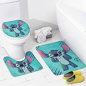 fmsnupz Cartoon Shower Curtain 4PCS Set, Cute Bathroom Decor with Non-Slip Rugs, Toilet Lid Cover and Bath Mat, Waterproof Fabric Shower Curtains with 12 Hooks, 70.8"x70.8"