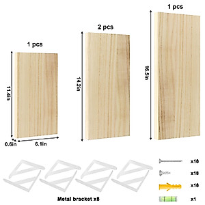 YGEOMER Floating Shelves for Wall, Natural Wood Wall Shelves Different Sizes, Wall Mounted Wood Shelf for Living Room, Bathroom, Bedroom, Kitchen, Home Decor (Set of 4)