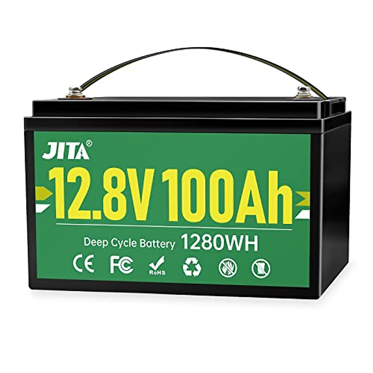 JITA 12V 100Ah LiFePO4 Battery 12.8V Lithium Battery, Built-in 100Amp BMS, 20000+ Deep Cycle,1280W Power Output for Trolling Motor,RV, Solar Power System, Marine, Home Energy Storage and Off Grid
