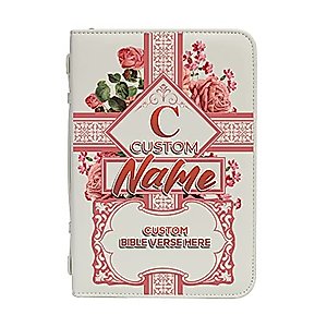 9.6x6.6 Inch Personalized Bible Cover, Custom Bible Cover – Personalized Leatherette Bible Cover and Carrying Case with Handle, Womens Bible Case - White Small (Design 2)