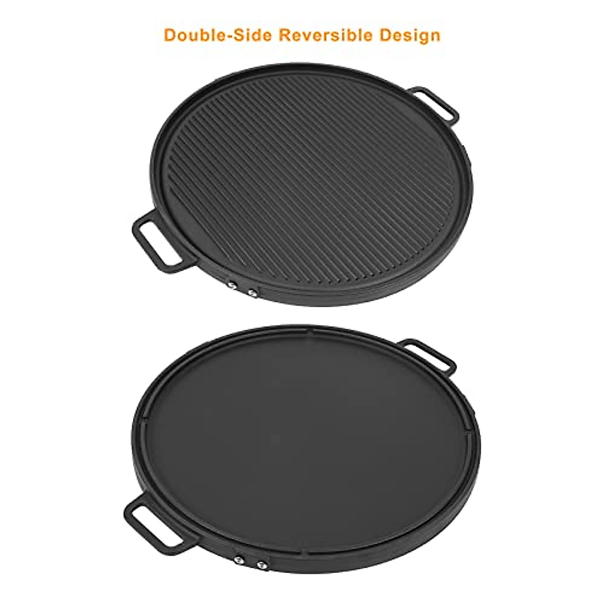 Onlyfire Chef 18" Cast Iron Campfire Griddle, Double Sided Reversible Stovetop Grill, Griddle Pan with Handles, 3 Removable & Height Adjustable Legs, Perfect for Gas Cooker, Outdoor Campfire Cooking