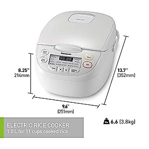 Panasonic 5 Cup (Uncooked) Rice Cooker with Pre-Programmed Cooking Options for Brown Rice, White Rice, and Porridge or Soup - 1.0 Liter - SR-CN108 (White)