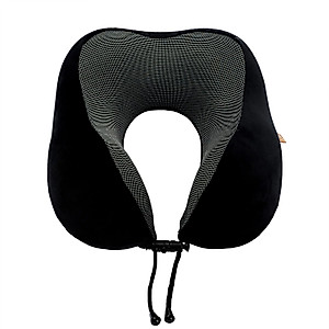 Makimoo Memory Foam Travel Pillow, Neck Pillow with 360-Degree Head Support, Comfortable and Lightweight, Ideal for Sleeping on Airplane, Car, Train, Bus and Home Use, Comes with Storage Bag (Black)