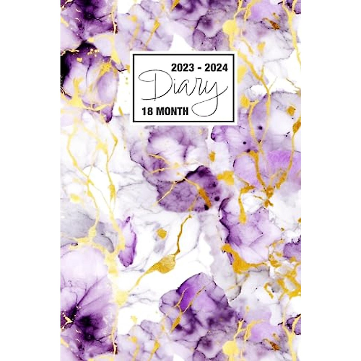 2023 - 2024: 18 Month Diary A5 Week to View on 2 Pages Weekly Journal Agenda WO2P Planner Jul 23 to Dec 24 Horizontal With Moon Phases, UK & US ... Grey Gold foil Marble Pattern Lilac Purple