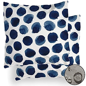 Pack of 2 Outdoor Blue Dots Waterproof Throw Pillow Covers Decorative Double-Sides Pillows Case Square Cotton Cushion Case for Sofa Patio Tent Couch Sunbrella Christmas Home Decoration 18 x 18 Inch