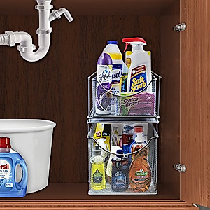 Sorbus® Cabinet Organizer Set —Mesh Storage Organizer with Pull Out Drawers—Ideal for Countertop, Cabinet, Pantry, Under the Sink, Desktop and More (Silver Two-Piece Set)