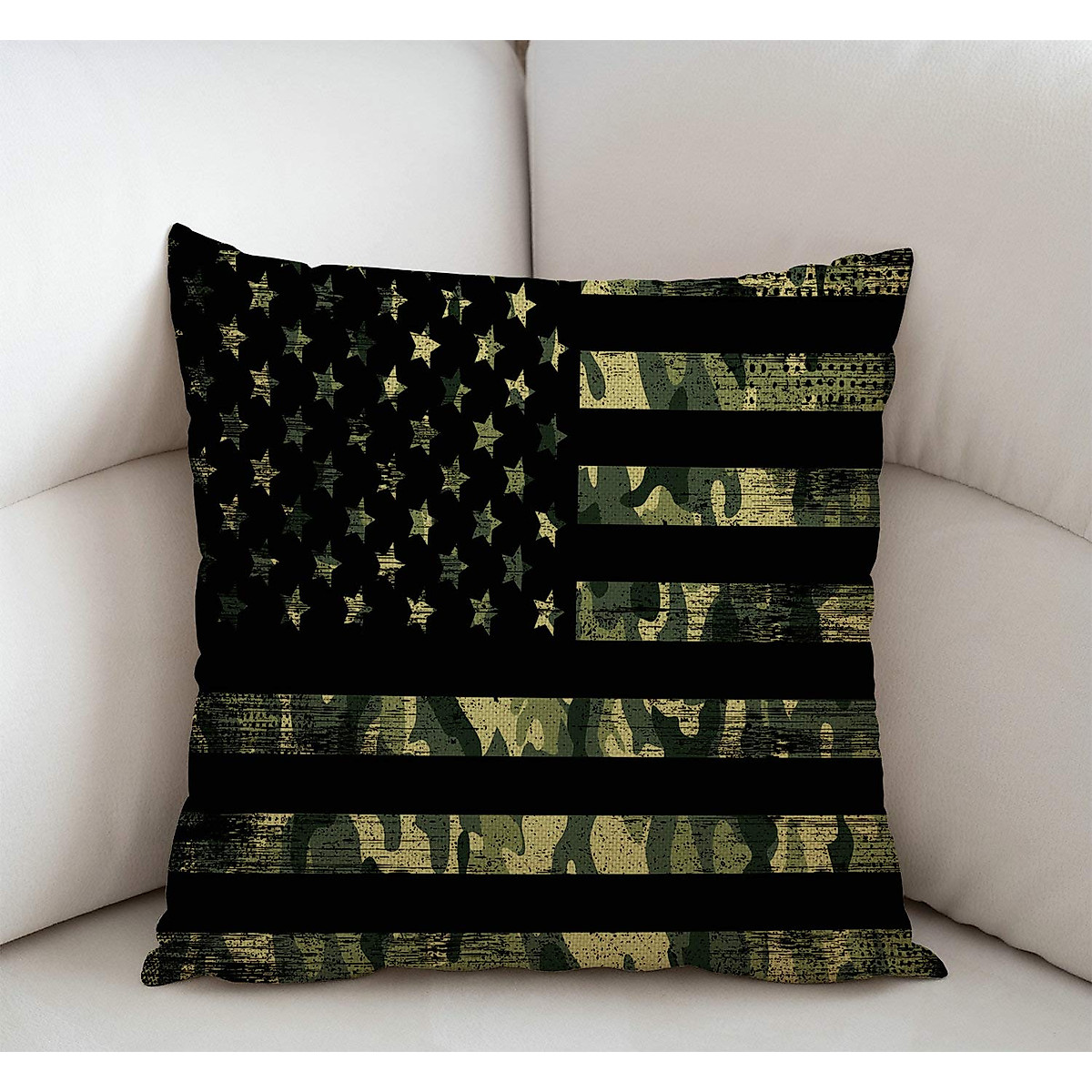 Swono Throw Pillow Case American Flag with Camouflage Cotton Linen Square Cushion Cover Standard Pillowcase for Men Women Home Decorative Sofa Armchair Bedroom Livingroom 18 x 18 inch