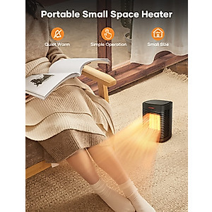 500W PTC Small Ceramic Electric Heater, Portable Electric Space Heater with One-Click, Fast Safety Heating, Overheating and Tip-Over Protection, Mini Space Heater for Indoor Use Office Bedroom