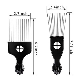 3 Pack Metal Hair Pick - CAREHOOD Wide Tooth Afro Pick for Men, Hair pick for Curly Hair for Women, Lift Pick Comb Tool for Wig Braid Detangle, Hair Styling