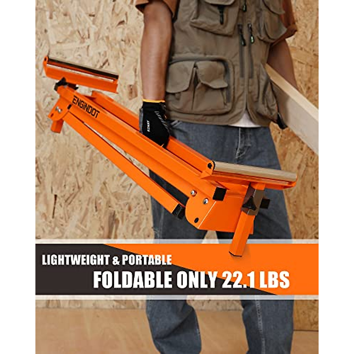 ENGiNDOT Miter Saw Stand with Durable Iron Skeleton frame, 21.6lbs Lightweight Saw Stand, 76-4/5'' Max Sliding Rail, Compatible & Portable, Quick to Install and Remove, Compatible with Most Brands