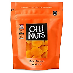 Oh! Nuts Dried Turkish Apricots - 2 LB Bulk | Fresh Dehydrated Natural Apricots, Sundried Unsweetened Dried Fruit for Snacking & Baking | No Sugar Added, All Natural, Non-GMO, Gluten-Free