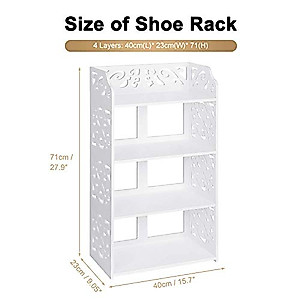 Small Shoe Rack for Entryway, 4 Tier Modern White Shoe Storage Shelf Wood Narrow Shoe Stand Organizer for Home Living Room Bedroom Hallway Closet