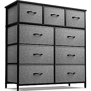 Sorbus Dresser with 9 Drawers - Furniture Storage Chest Tower Unit for Bedroom, Hallway, Closet, Office Organization - Steel Frame, Wood Top, Easy Pull Fabric Bins (9 Drawers, Black)