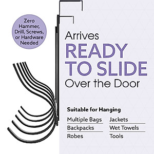 Richards Over The Door Hooks - Stainless Steel and Heavy-Duty Hanger for Clothes, Coat, Towel, Bag, Robe, Hat and Purse | 17x3x10 inches | Austin - Black