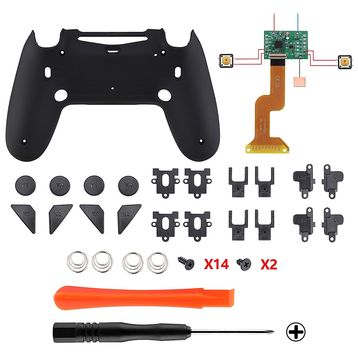 eXtremeRate Black Dawn 2.0 FlashShot Trigger Stop Remap Kit for PS4 CUH-ZCT2 Controller, Upgrade Board & Redesigned Back Shell & Back Buttons & Trigger Lock for ps4 Controller JDM 040/050/055