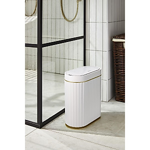 ELPHECO Bathroom Trash Can with Lid Automatic Garbage Can, 2 Gallon Slim Smart Trash Can, Small Plastic Trash Bin, 10 L Narrow Motion Sensor Trash Can for Bedroom, Bathroom, Kitchen, Office