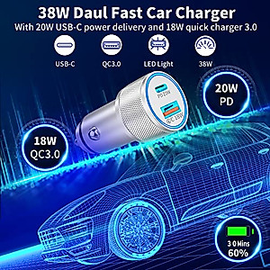Car Charger,Apple MFi Certified iPhone Car Charger 38W USB C Car Charger IDiSONCABLE All Metal Dual Port PD&QC Car Charger Adapter with 2Pack Lightning Cable for iPhone 14 13 12 11 XR X XS iPad AirPod