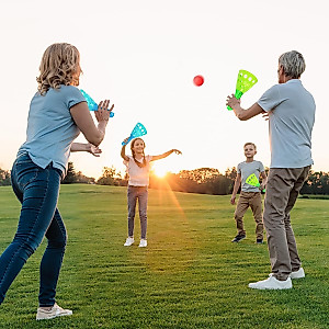 Duckura Outdoor Indoor Game Activities for Kids, Pop-Pass-Catch Ball Game with 4 Catch Launcher Baskets and 24 Balls, Birthday Party Favors Gifts Summer Beach Sport Toys for Kids Age 5 6 7 8 9+