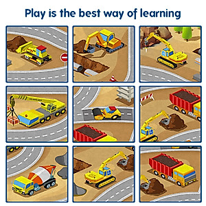 Kids Construction Site Play Rug Non-Slip Construction Vehicles Play Mat for Driving Toy Cars Daycare Nursery Preschool Playroom Kids Car Activity Carpet (Construction Play Rug, 39X59 inches)