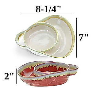 Stoneware Soup & Side, Chips & Dip Bowl Set of 2 by Roe & Moe (Cream and Red)