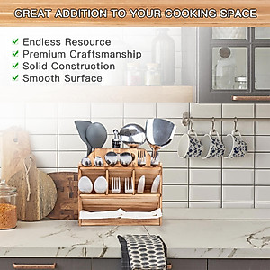 QINOL Wooden Utensil Holder, Flatware Cutlery Dispenser with Handles Silverware Holder for Restaurant Kitchen, Camping, Home, Countertop and Party