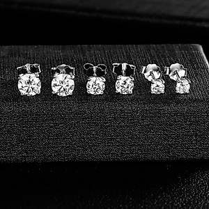 Moissanite Stud Earrings Set, S925 Sterling Silver Round Moissanite Diamond Stud Earrings Pack of 3 for Women Men 3-5mm