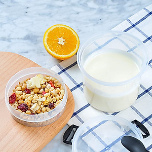 B BELLAWARE Dessert Cups, Reusable Yogurt Container Parfait Cups with Locking Lids and Spoons, Plastic Airtight Snack Oatmeal Cereal Storage Container (20OZ, Transparent)