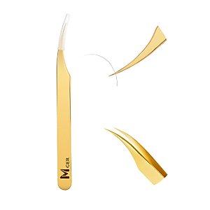 Lash Tweezers for Eyelash Extension, Hand Calibrated Dolphin-shaped Tip eyelash tweezers, False Lash Application Tools, Lash extension tweezers gold
