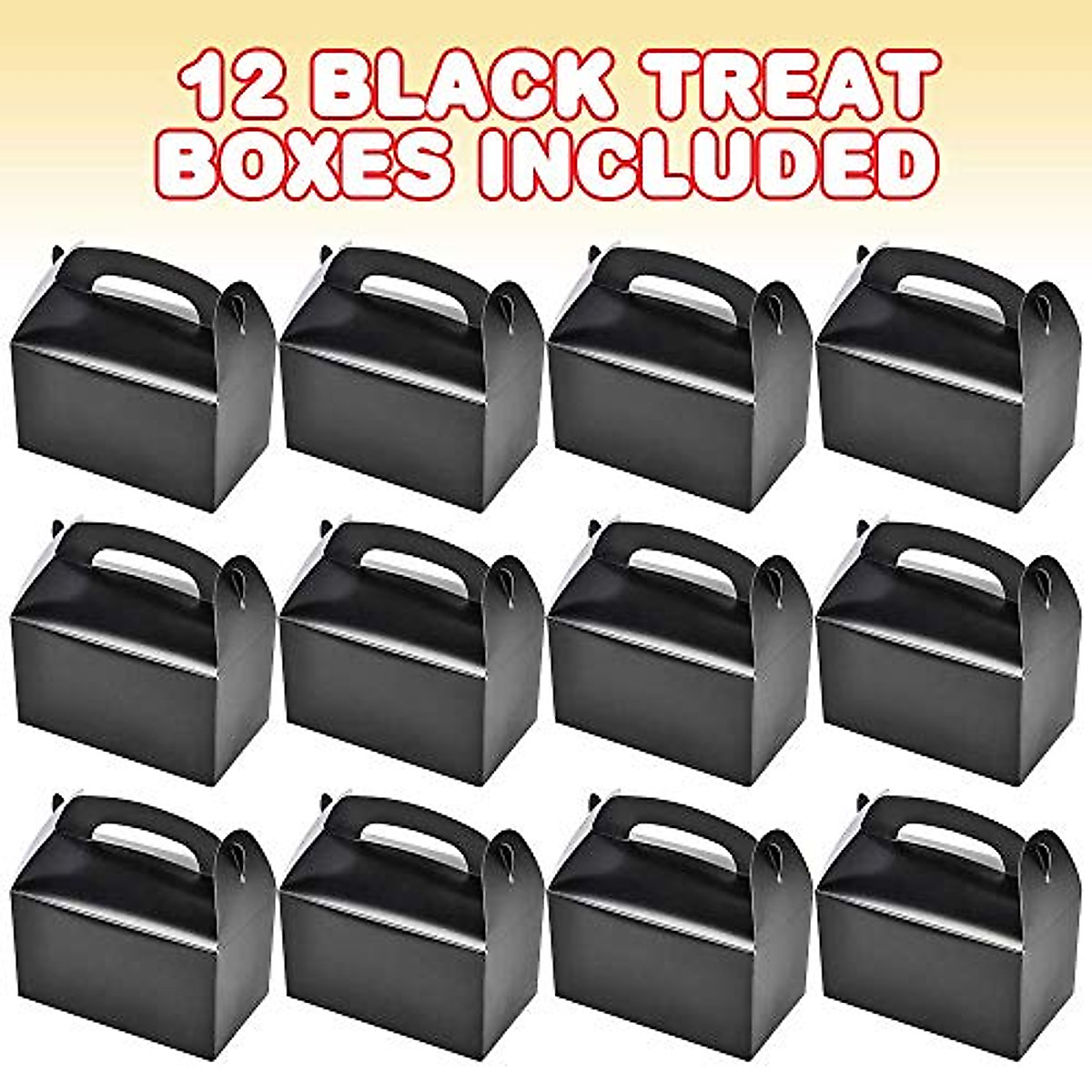 ArtCreativity Black Treat Boxes for Candy, Cookies and Party Favors - Pack of 12 Cookie Boxes, Cute Cardboard Boxes with Handles for Birthday Party Favors, Holiday Goodies