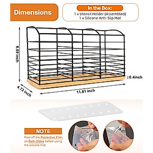 PrimZooty Large Utensil Holder for Kitchen Counter - 11.8"x 6.7"x 4.7", 3 Compartments Aesthetic Design, Kitchen Utensil Holder Utensil Organizer (Metal+Bamboo)