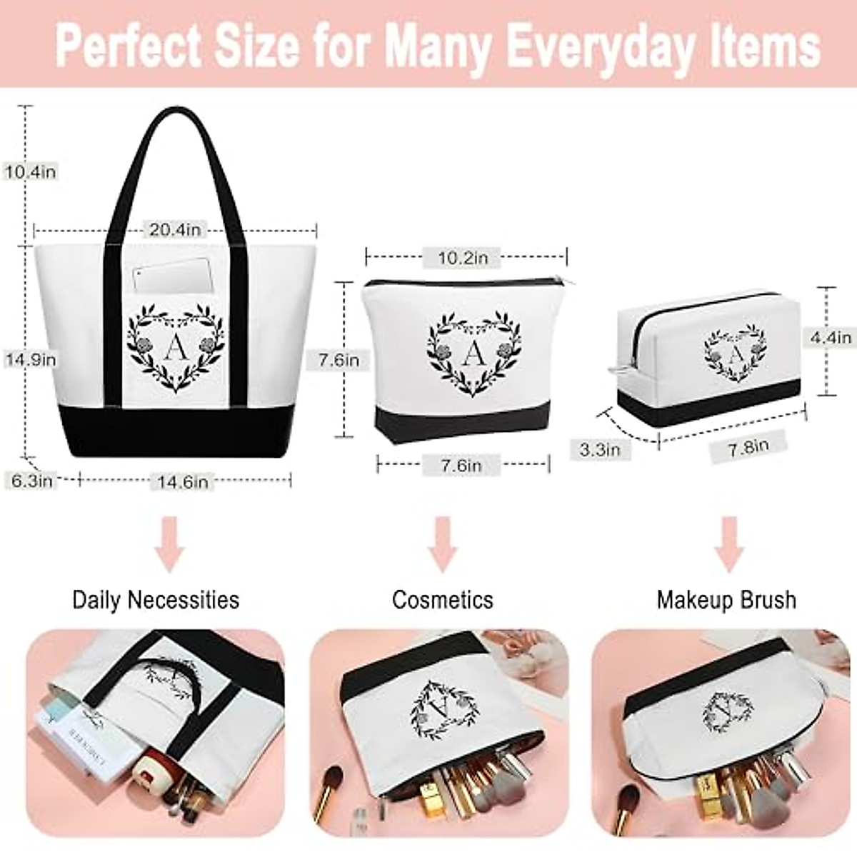 YOOLIFE Bridal Shower Gifts Bride To Be - Canvas Bag Tote Bag Make Up Bag Bridesmaid Proposal Wedding Day Bachelorette Party Maid Matron Of Honor Personalized Gift October Birthday Gifts Initial P